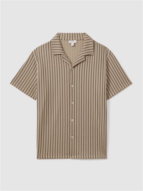 Reiss Ribbed Striped Cuban Collar Shirt Endource