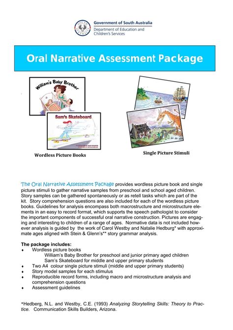 Oral Narrative Assessment Package Order Form Seru