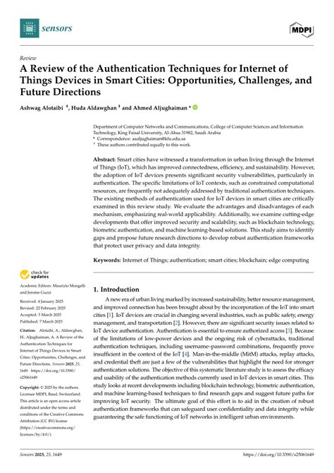 Pdf A Review Of The Authentication Techniques For Internet Of Things Devices In Smart Cities