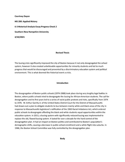 6 3 Historical Analysis Essay Progress Check 2 Courtney Dayon His 200 Applied History 6 3