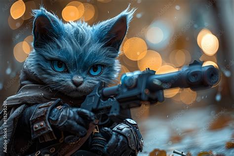 Dynamic Anime Character Cute Gun Wielder In Stunning Bokeh Animated World Stock Illustration