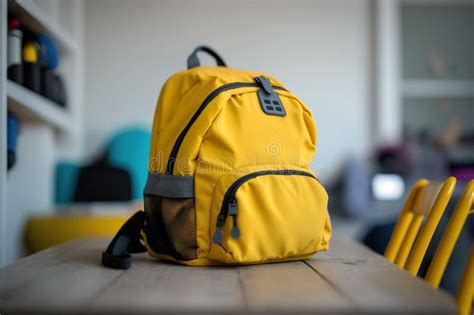 School Classroom New School Bag On A Student S Desk In The Classroom