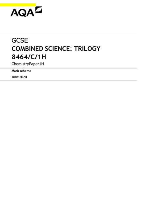 Aqa Gcse Combined Schience Trilogy Chemistry Paper 1h 2020 Ms Pdf