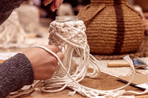 Premium Photo White Macrame Closeup Of A Macrame Work In Progress