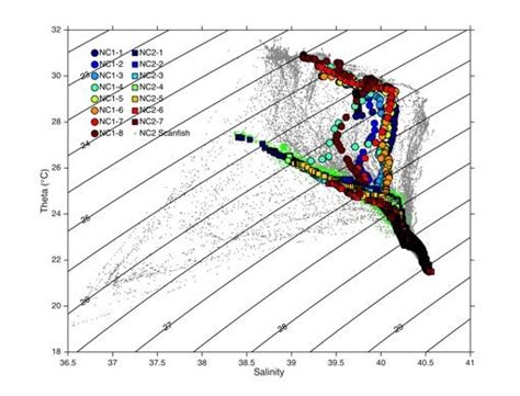 3 T−s Diagram Temperature−salinity Plot With Density Contours From