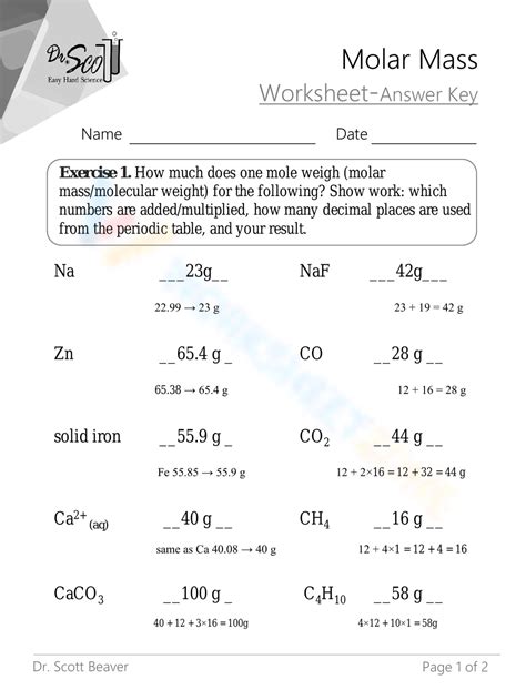 Molar Mass Worksheet And Key Answers Sheetifyedu Printable