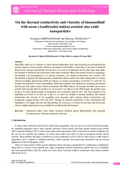 Pdf On The Thermal Conductivity And Viscosity Of Bionanofluid With