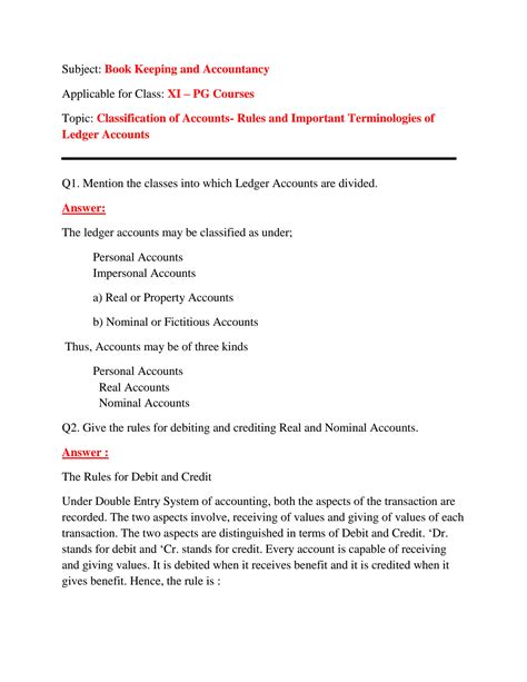 Solution Classification Of Accounts Rules And Important Terminologies Of Ledger Accounts