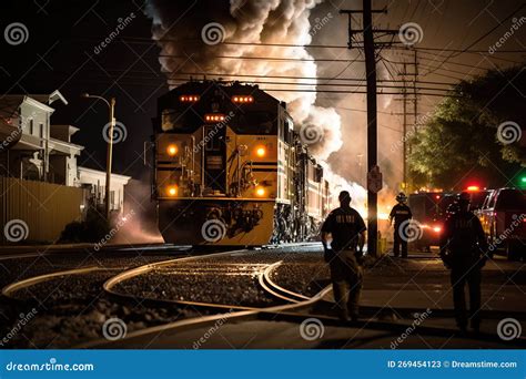 Train Burning Fire Explosion In The Night Stock Illustration