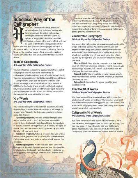 Monk Subclass Way Of The Calligrapher V2 This Subclass Fixes Monks