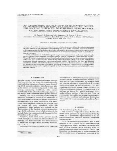An Anisotropic Hourly Diffuse Radiation Model For Sloping Surfaces