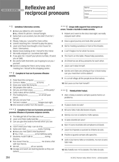 Sssg Inglese Reflexive And Reciprocal Pronouns 384 © 2012 Pearson