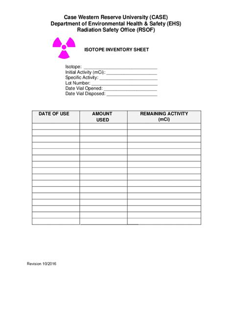 Fillable Online Isotope Inventory Sheet Fax Email Print Pdffiller