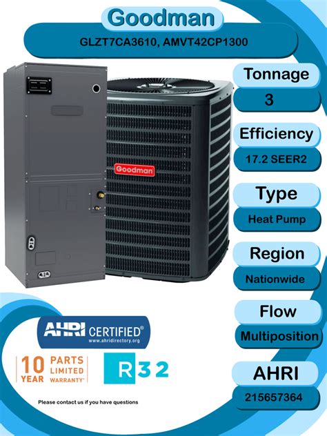 Superior Home Supplies Goodman 3 Ton 172 Seer2 Heat Pump System With