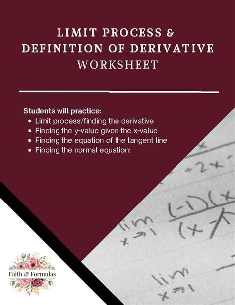 Limit Process And Definition Of Derivative Worksheet By Faith And Formulas