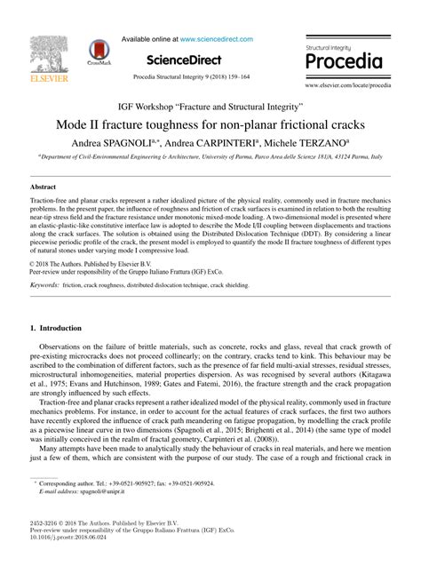 Pdf Mode Ii Fracture Toughness For Non Planar Frictional Cracks