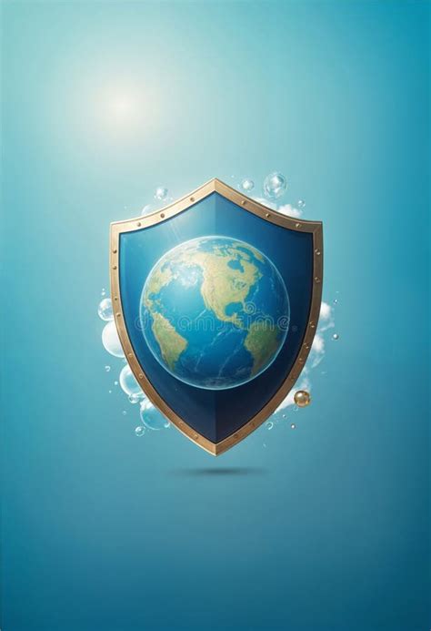 World Globe In Shield Surrounded By Ozone Molecules On Blue Background