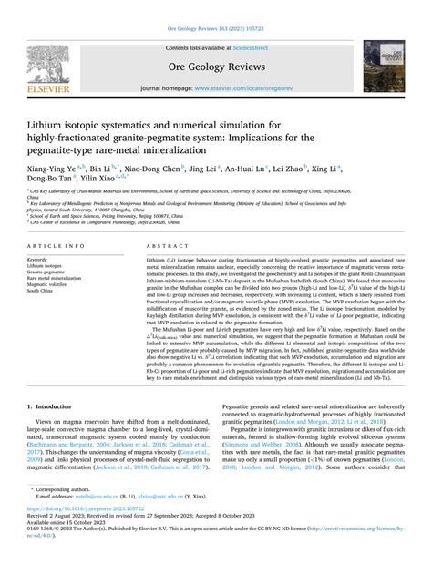 pdf lithium isotopic systematics and numerical simulation for highly