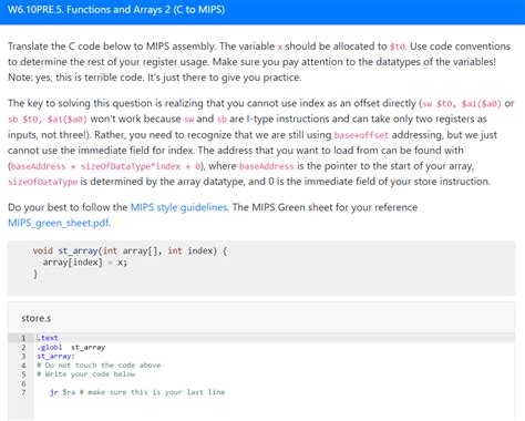 Solved W610pre5 Functions And Arrays 2 C To Mips