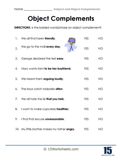 Subject And Object Complements Worksheets 15 Worksheets Com