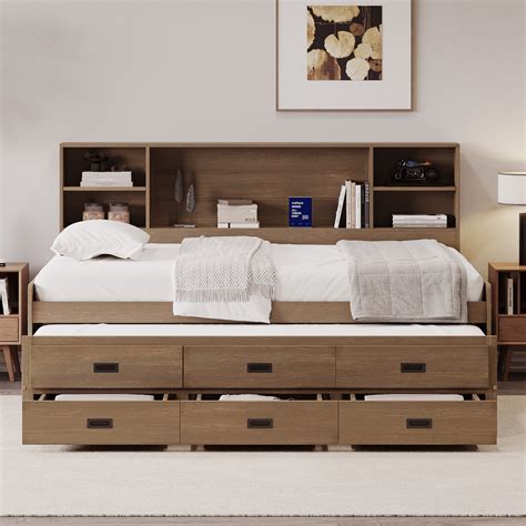 Porkiss Full Size Daybed Wooden Captain Daybed With Storage Bookcase