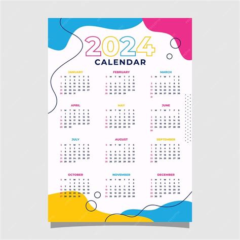 Premium Vector Calendar 2024 Abstract Geometric Memphis Template