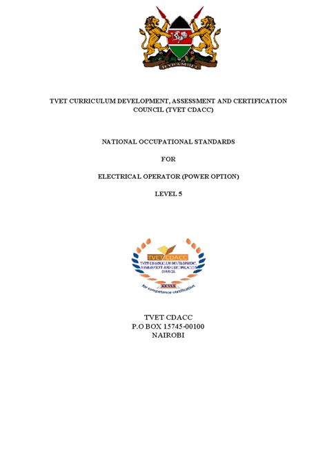 Os For Electrical Operator Level 5 Power Option Tvet Cdacc