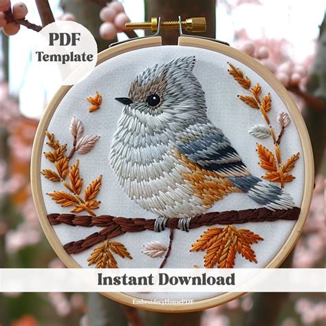 Robin Bird Hand Embroidery Pattern Spring Wildlife Diy Pdf Template