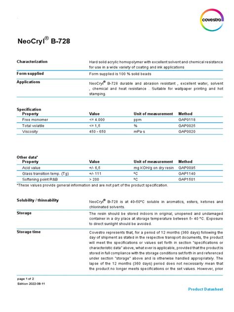 Neocryl B 728 En 50000025 23375393 23489049 Pdf