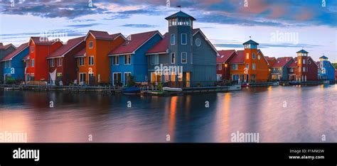 Colourful Houses Reitdiephaven Groningen Netherlands Hi Res Stock