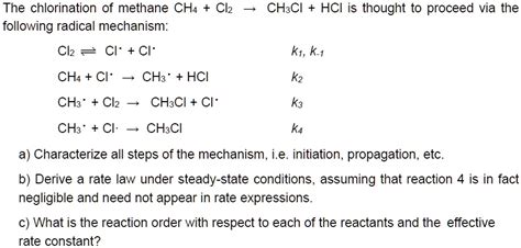 SOLVED: The chlorination of methane CH4 Clz L CH:Cl following radical mechanism: HCI is thought ...