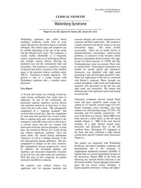 Wallenberg Syndrome Pdf Nervous System Causes Of Death