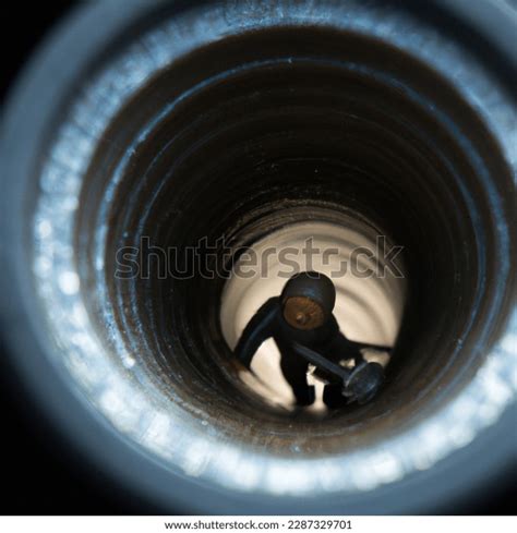Close Photo Tiny Man Inside Pipe Ai Generated Image 2287329701