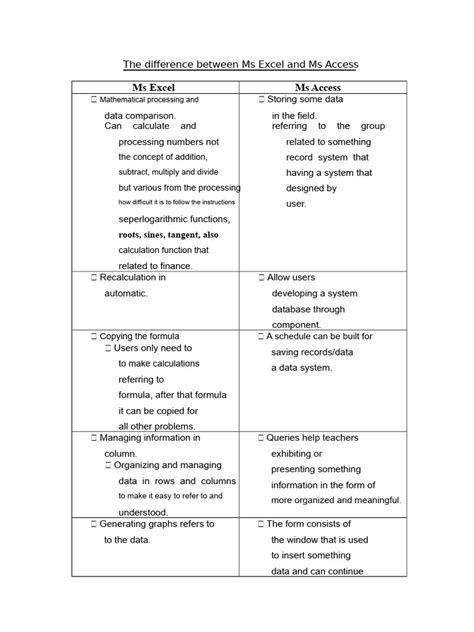 Excel Vs Access Key Differences Explained Pdf Microsoft Access