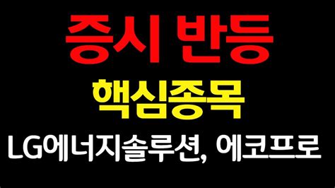 증시 반등 핵심종목과 손실 회복 방법 Lg에너지솔루션 에코프로 에코프로비엠 포스코퓨처엠 포스코인터내셔널 Youtube