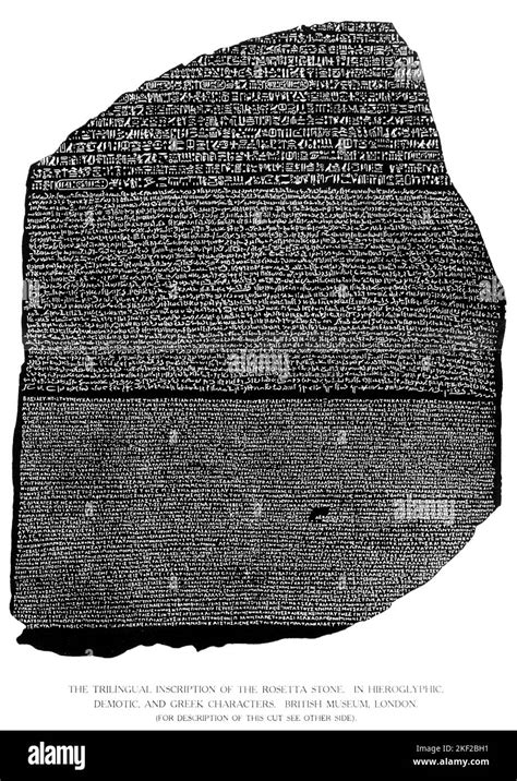 196 Bce Rosetta Stone Trilingual Writing In Egyptian Hieroglyphic And Demotic And Greek Script It