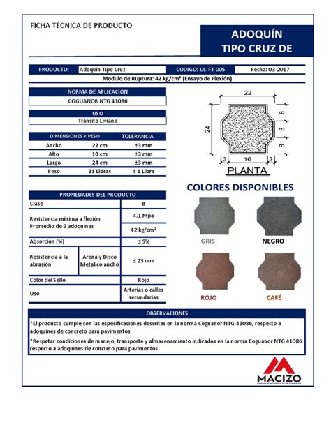 Cc Ft 005 AdoquÍn 210 Tipo Cruz De Color 42 Kg Pdf
