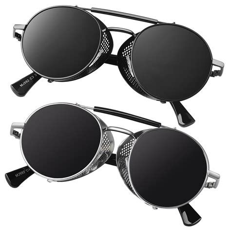 Sunier Retro Round Polarized Steampunk Sunglasses Men Women Shield