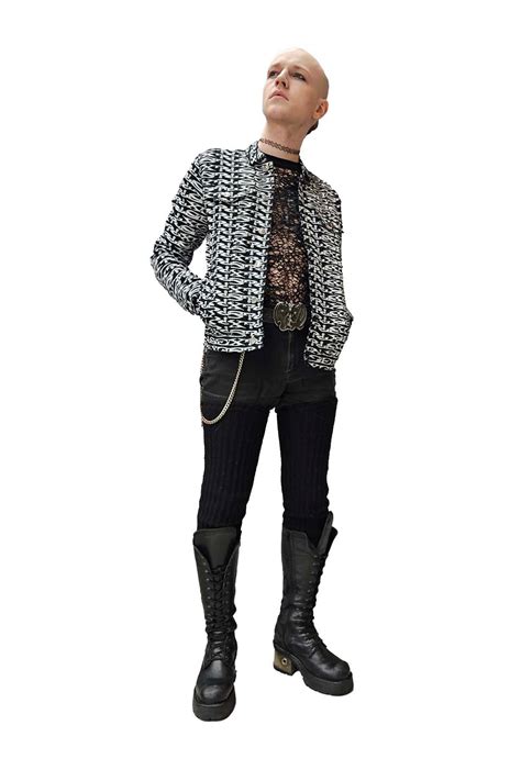 Men S Stretch Twill Sex Print Trucker Jacket Lip Service Clothing