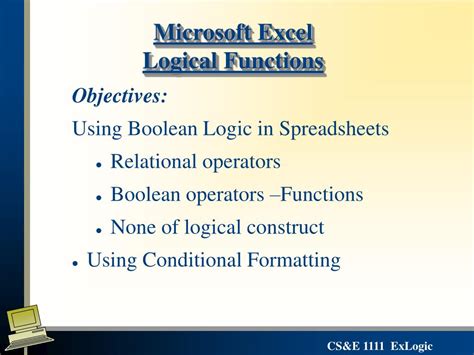 Ppt Microsoft Excel Logical Functions Powerpoint Presentation Free