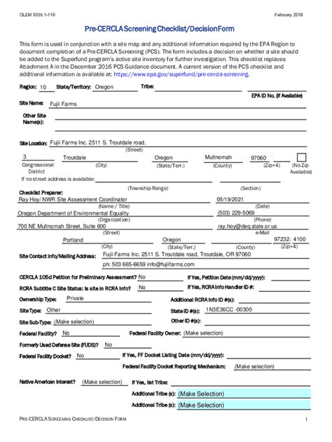 Fillable Online Fillable Online Pre Cercla Screening Checklistdecision Fax Email Print