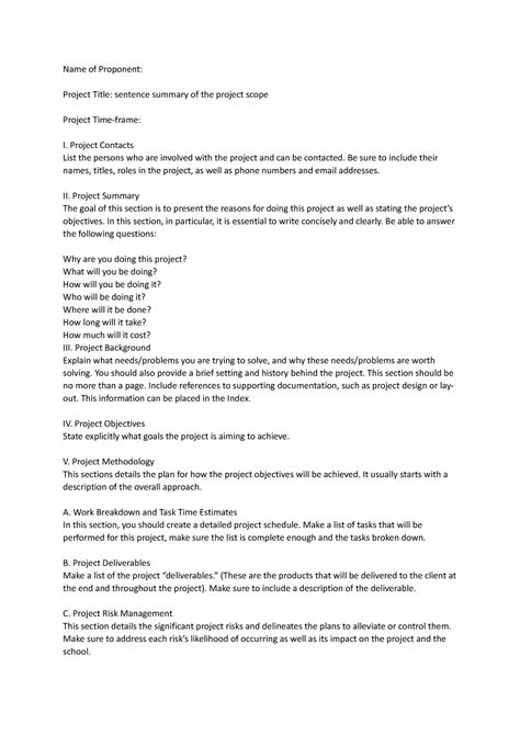 Project Proposal For Ntp In School Name Of Proponent Project Title