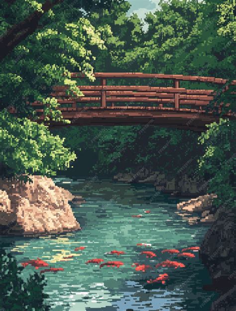 ピクセルアートの川の風景イラスト Ai生成画像