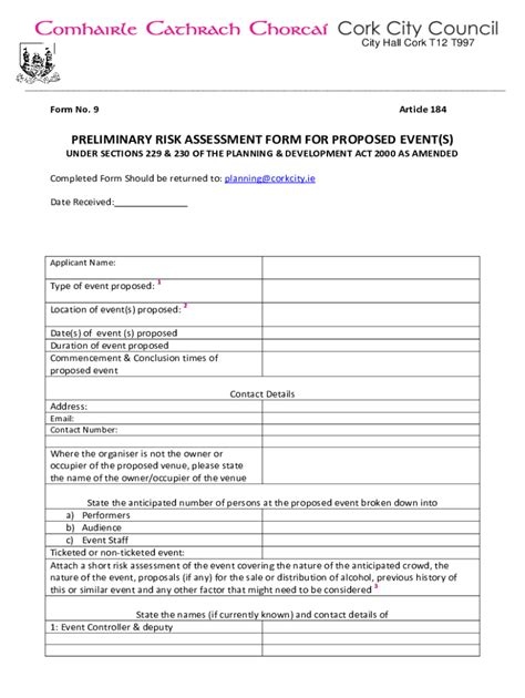 Fillable Online Preliminary Risk Assessment Form For Fax Email