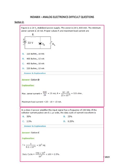 Difficult Analog Electronics Questions Pdf