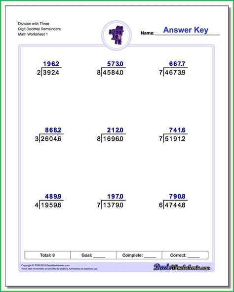 6th Grade Division Worksheets