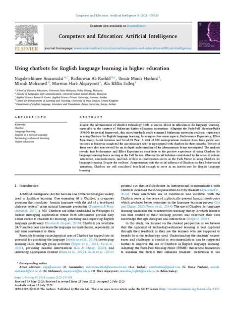 Using Chatbots For English Language Learning In Higher Education Pdf Qualitative Research