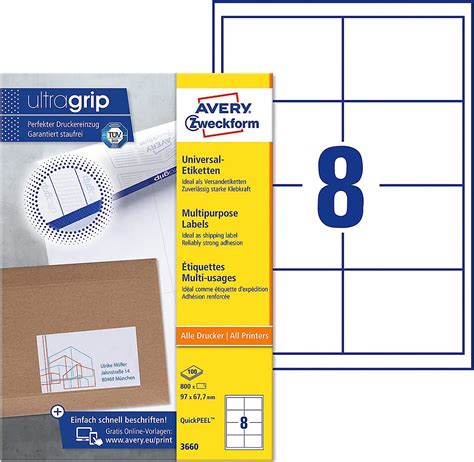 Avery Zweckform 3660 Universal Etiketten 800 Klebeetiketten 97x67 7mm