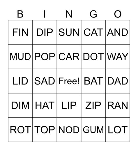 Word Bingo Card
