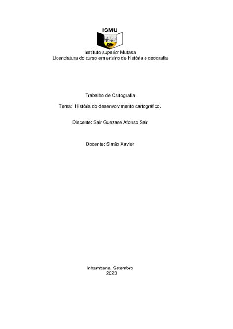 Trabalho De Guezane Cartografia Instituto Superior Mutasa Licenciatura Do Curso Em Ensino De